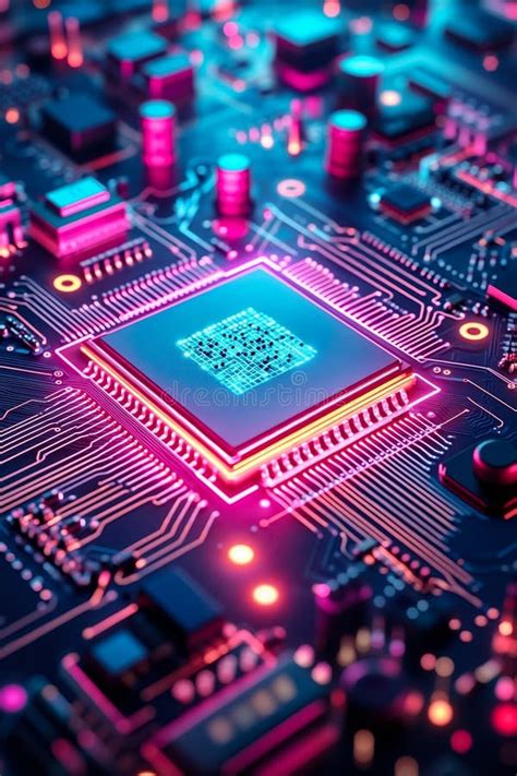 Cierre De Una Motherboard De Computadora Con Un Procesador En Ella Stock De Ilustración