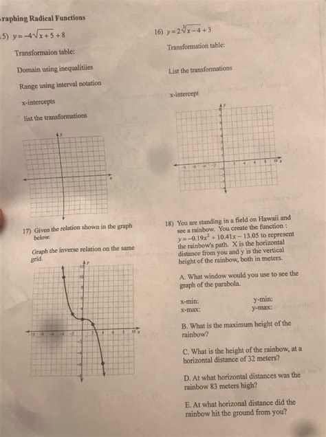 Solved Raphing Radical Functions 15 Y−4x58 16 Y23x−43
