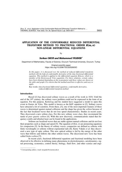 PDF Application Of The Conformable Reduced Differential Transform Method To Fractional Order K