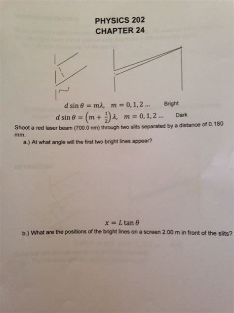 Solved D Sin Theta M Lambda M 0 1 2 Bright D Sin