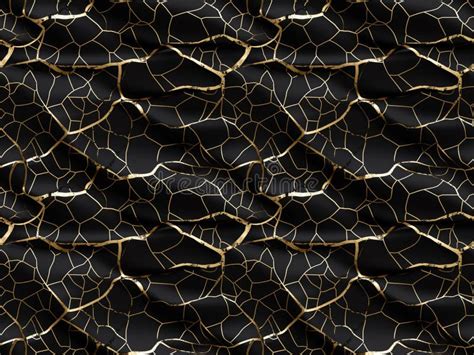 Gold Kintsugi Seamless Pattern Luxury Golden Kintsukuroi Tile Crack Broken Marble Texture