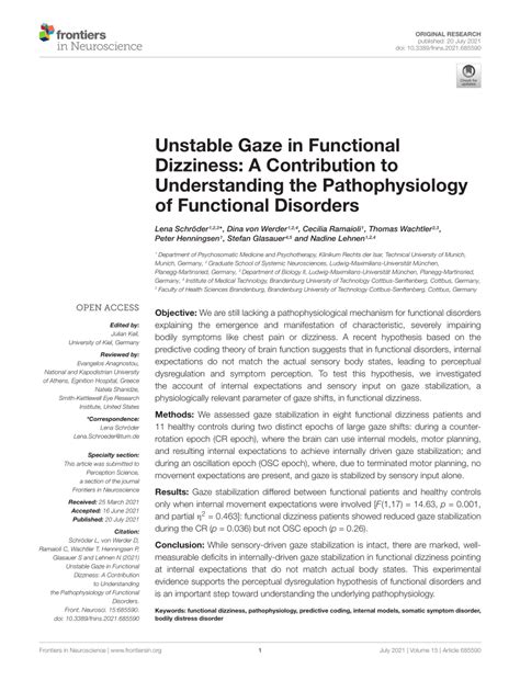 Pdf Unstable Gaze In Functional Dizziness A Contribution To