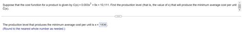 solved suppose that the cost function for a product is given