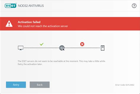 activation failed error code ecp 20002 eset nod32 antivirus eset