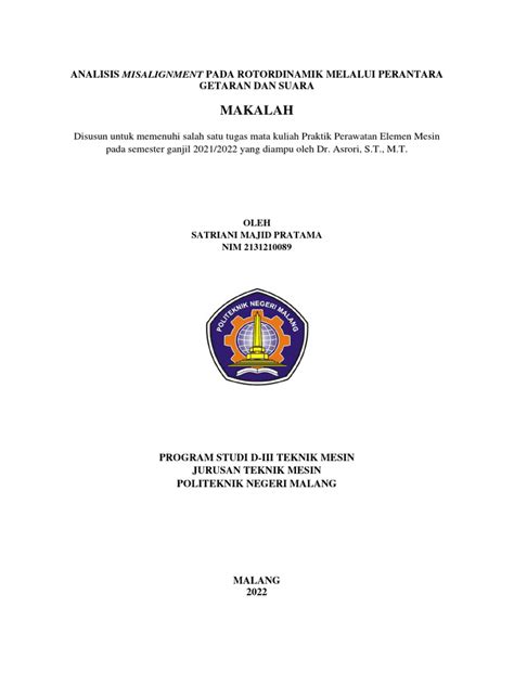 makalah analisis misalignment pada kopling pdf
