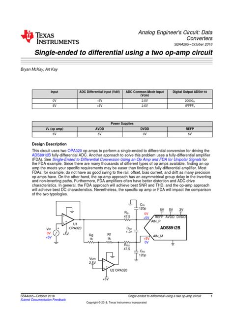 Single Ended To Differential Using A Two Op Amp Circui Pdf Operational Amplifier Amplifier