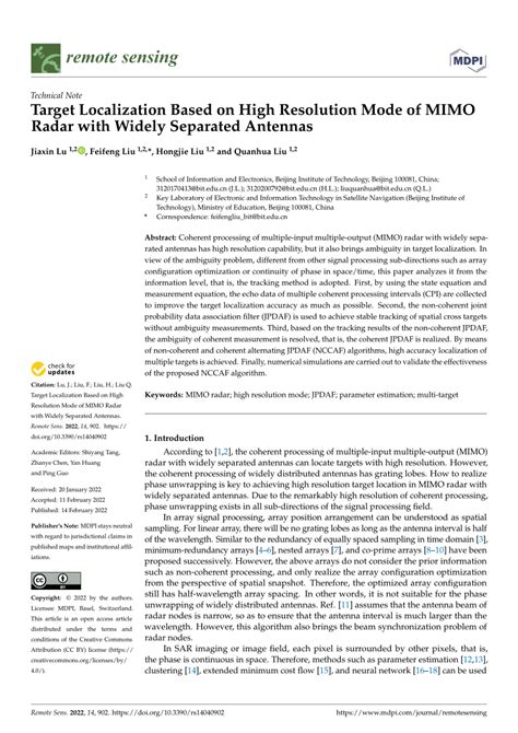 Pdf Target Localization Based On High Resolution Mode Of Mimo Radar With Widely Separated Antennas