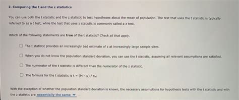 Solved Comparing The T And The Z Statistics You Can Use Chegg