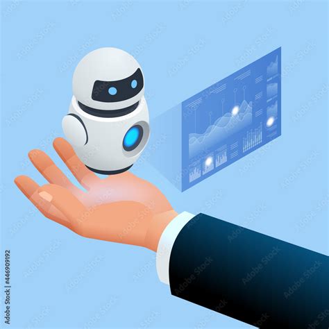 Isometric Robot Analyzes The Database Artificial Intelligence Working For Big Data Analysis