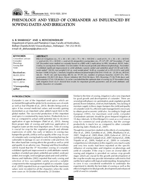 Pdf Phenology And Green Leaf Yield Of Coriander At Different Sowing