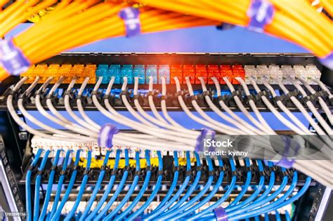 Information Technology Computer Network Telecommunication Ethernet Cables Connected To Switch