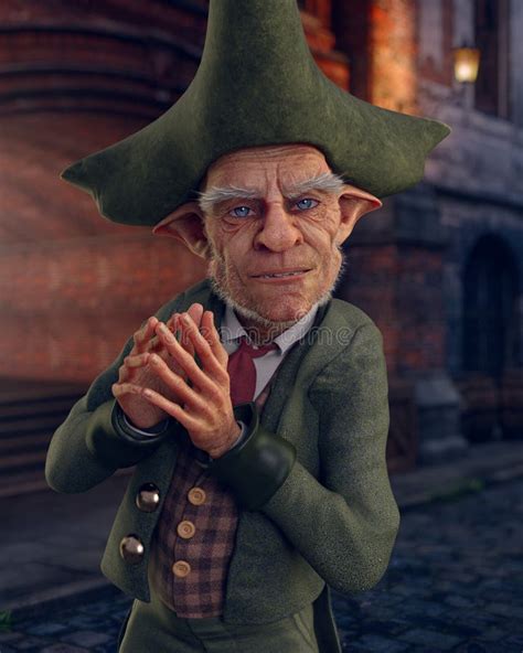 Portrait Of Mythical Irish Fantasy Leprechaun Standing In An Old City