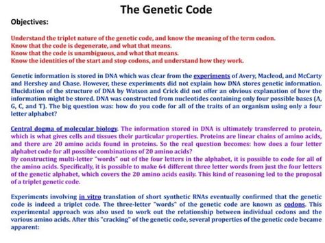 Genetic Code And Its Properties Ppt