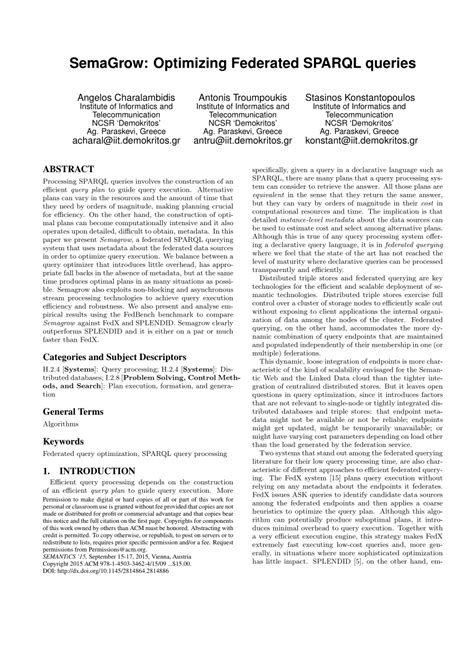 pdf semagrow optimizing federated sparql queries