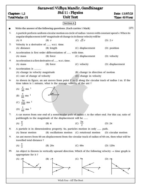 Unittest D13 Jul 2023 Pdf Acceleration Velocity