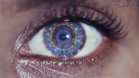 Woman Biometric And Eye Scan In Cybersecurity Technology Or Ai For