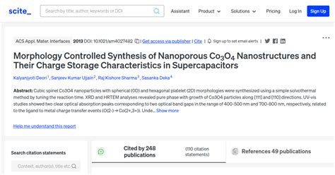 Citation Report Morphology Controlled Synthesis Of Nanoporous Co 3 O 4 Nanostructures And