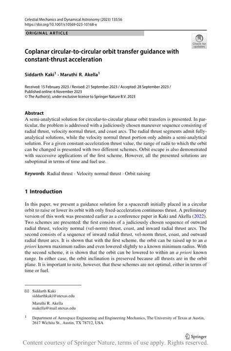 Coplanar Circular To Circular Orbit Transfer Guidance With Constant