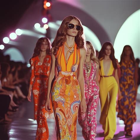1970s Fashion Show With Models Walking The Runway Premium Ai