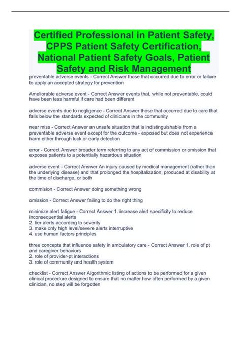 Certified Professional In Patient Safety CPPS Patient Safety Certification National Patient