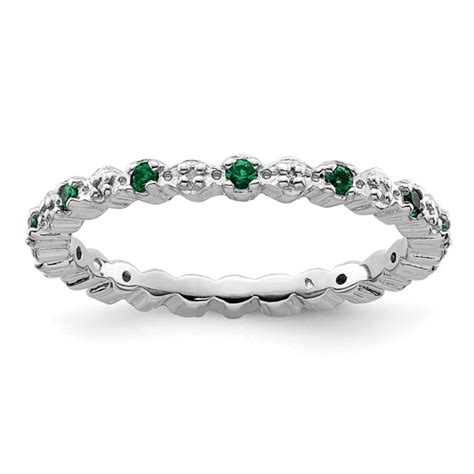 Sterling Silver Stackable Created Emerald Diamond Eternity Ring Qsk536