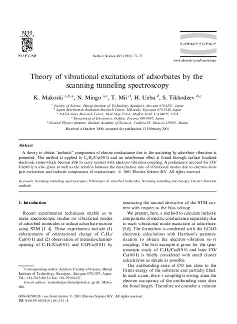 Pdf Theory Of Vibrational Excitations Of Adsorbates By The Scanning Tunneling Spectroscopy