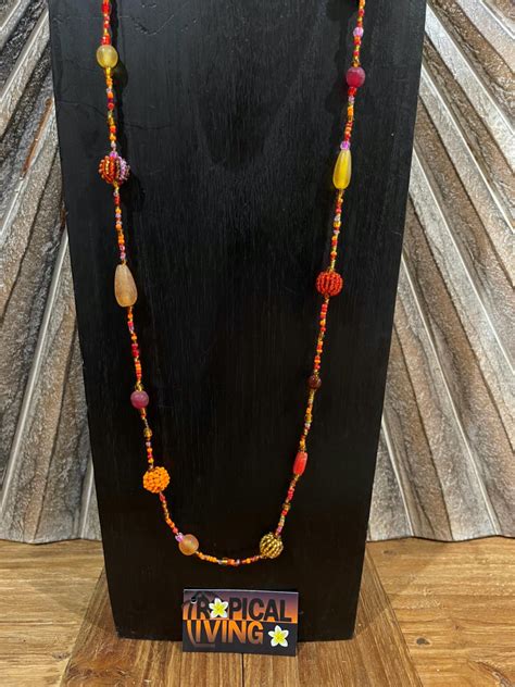 New Hand Crafted Balinese Bead Necklace Long Bead Necklace Bali Je