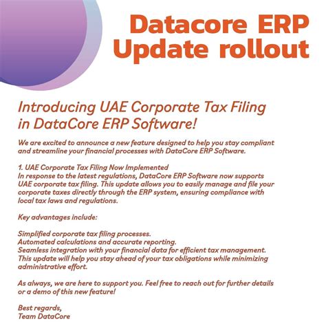 Introducing Uae Corporate Tax Filing In Datacore Erp Software We Are Excited To Announce A New