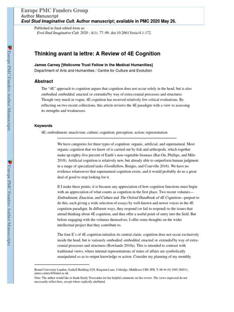 Thinking Avant La Lettre A Review Of 4e Cognition Carney 2020 Pdf Thought Artificial