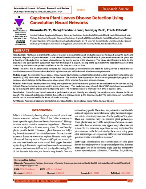 Pdf Capsicum Plant Leaves Disease Detection Using Convolution Neural Networks