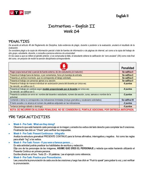 Week 04 Indicaciones En Español Para El Alumno Inglés 2 English Ii Instructions English