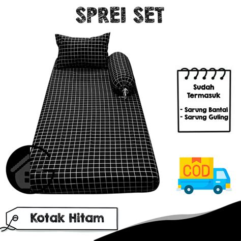 Putih Hitam Single Aesthetic Monochrome Bed Sheet Black And White Square Sheet Rubber Corner