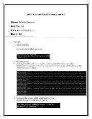 DBMS Lab MongoDB Assignment Pdf DBMS MONGODB ASSIGNMENT Name Adarsh Zamwar Roll No