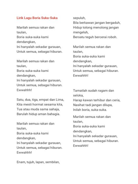 Lirik Boria Suka Suka Pdf