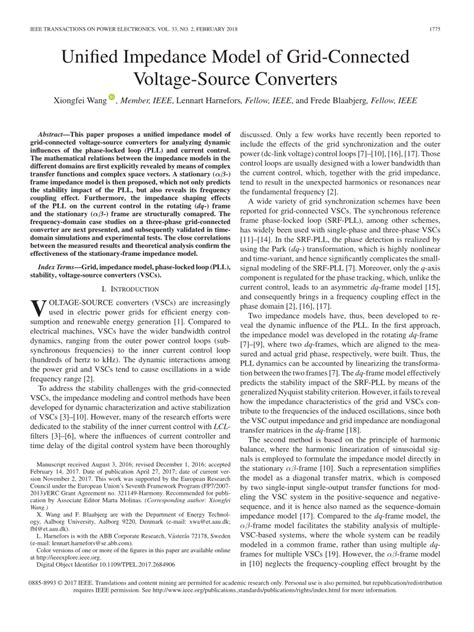 Pdf Unified Impedance Model Of Grid Connected Voltage Source Converters