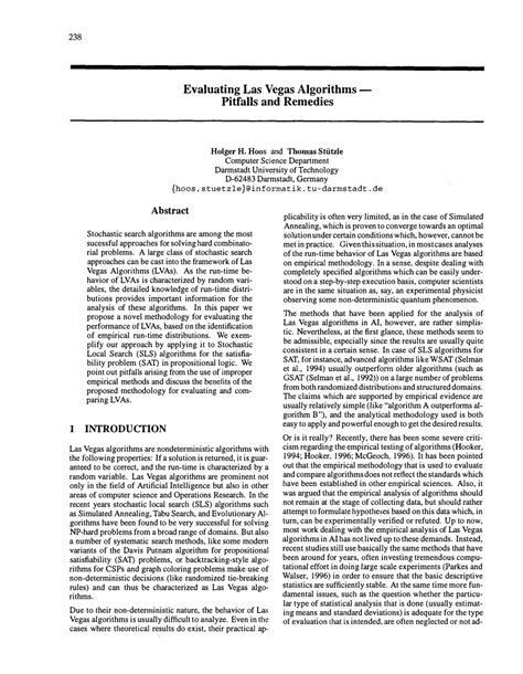 Pdf Evaluating Las Vegas Algorithms Pitfalls And Remedies