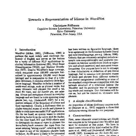 Towards A Representation Of Idioms In Wordnet Acl Anthology