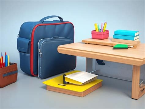 Premium Ai Image School Desk With Bag And School Accessory On With