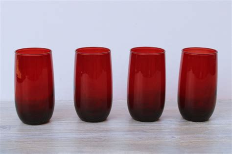 Anchor Hocking Royal Ruby Red Glass Roly Poly Tumblers Vintage