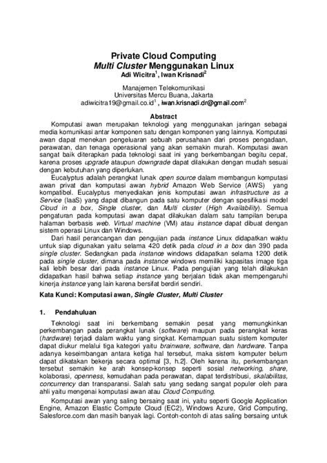 pdf private cloud computing multi cluster menggunakan linux