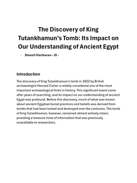 The Discovery Of King Tutankhamun Dinesh Project Pdf Ancient