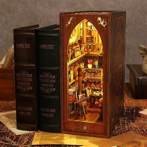 Diy Book Nook Doll House Miniature Wooden Bookshelf Miniatures Model