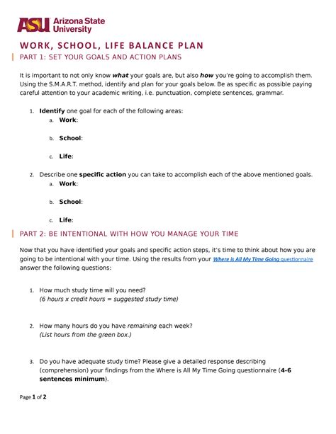 Work Life Balance 2021 Asu 101 Wo R K S C H O O L L I F E B A L A