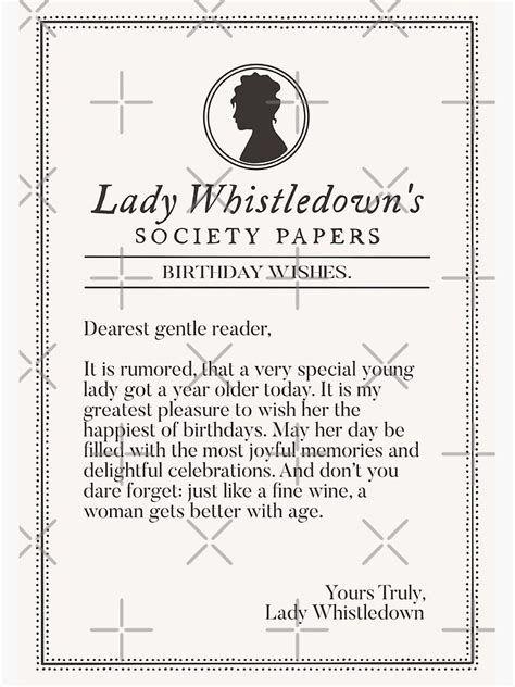 Happy Birthday From Lady Whistledown Bridgerton Greeting Card For