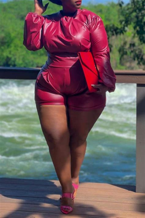 Burgundy Plus Size Sexy Solid Bandage Zipper O Neck Plus Size Jumpsuits Plus Size Jumpsuits