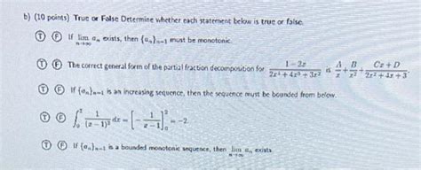 Solved B 10 Points True Or False Determine Whether Each
