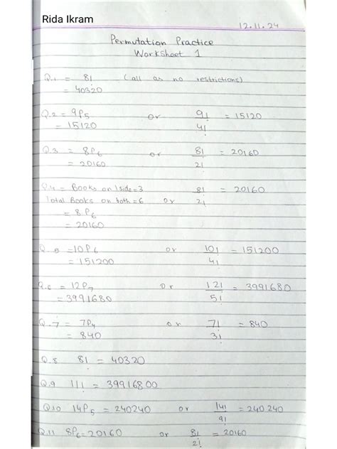 Permutation Worksheet 1 Pdf