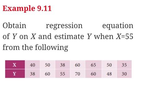 Solved Example 911 Obtain Regression Equation Of Y On X And Estimate