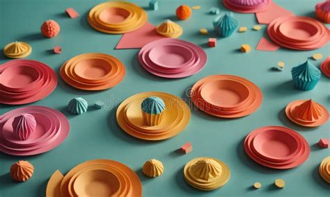 Vibrant Array Colorful Paper Plates And Bowls Arranged In Playful And Whimsical Manner Creates