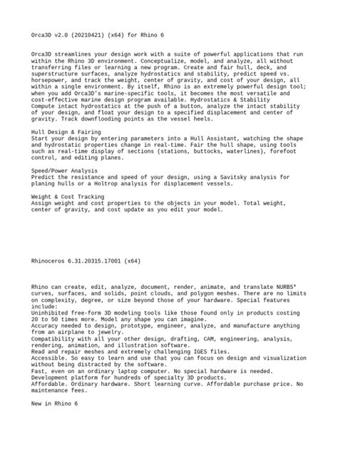 Orca 3d V2 Plus Rhino 6 Pdf 3 D Computer Graphics Hull Watercraft